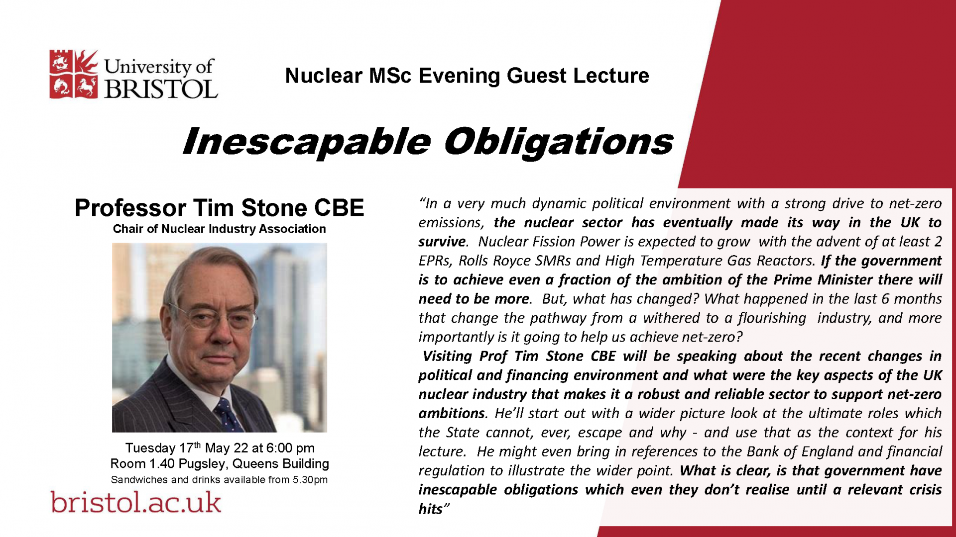 Inescapable Obligations: Guest Lecture with Professor Tim Stone CBE ...
